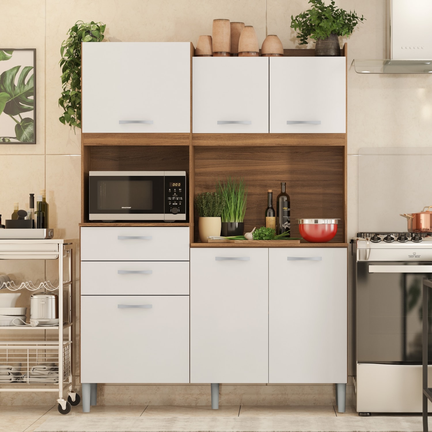 Cozinha Compacta 6 pts 2 gavetas Harmonia Amendola/Branco Demóbile ...