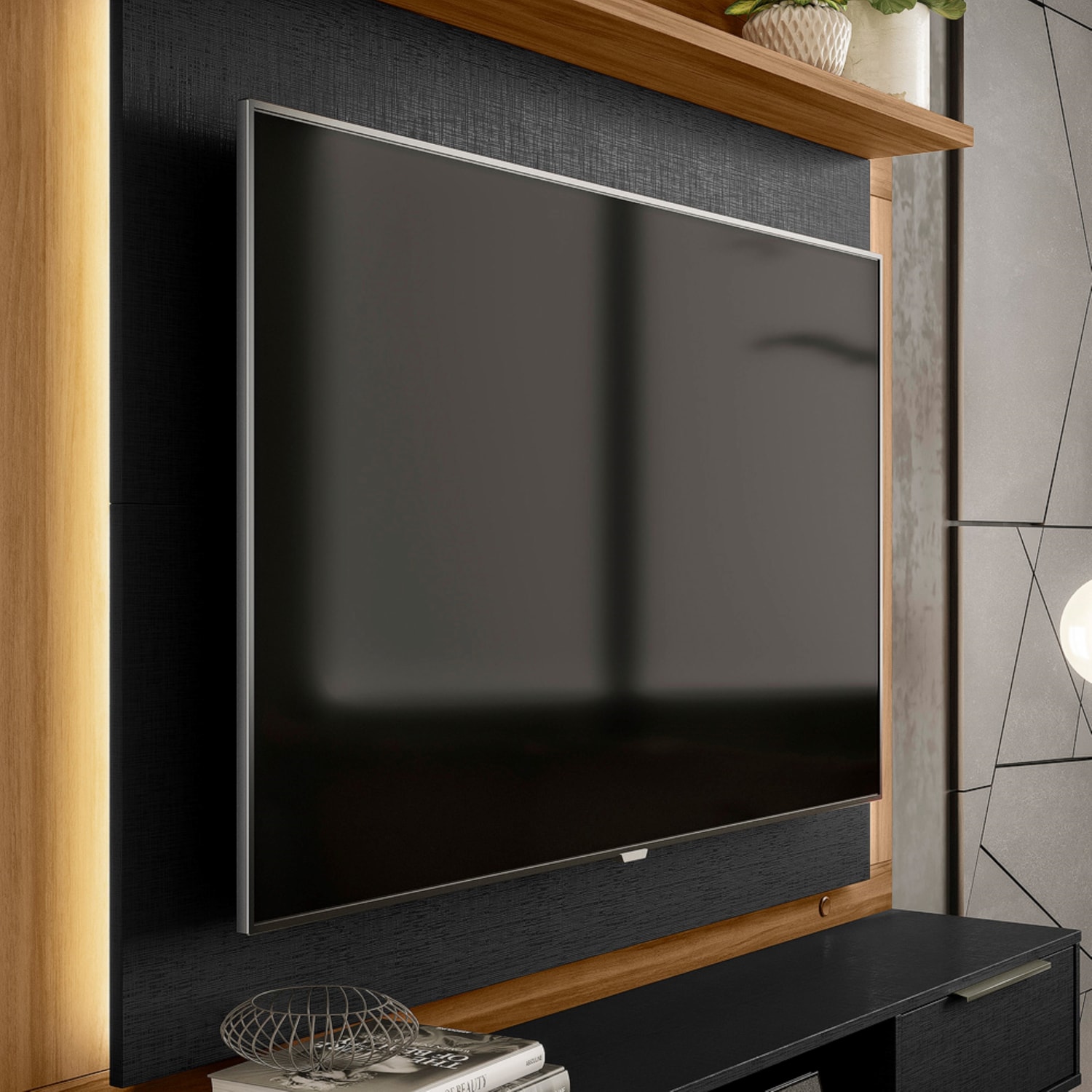 Painel NT1280 Para Tv Até 58 Polegadas Freijó Trend E Preto Tx Notável Móveis - Casa Aberta Brasil